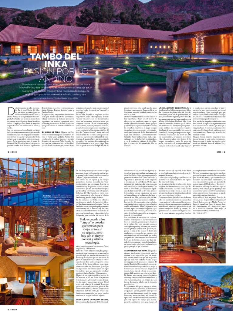 Deco Peru Tambo Del Inka | PDF | Imperio Inca | Machu Picchu