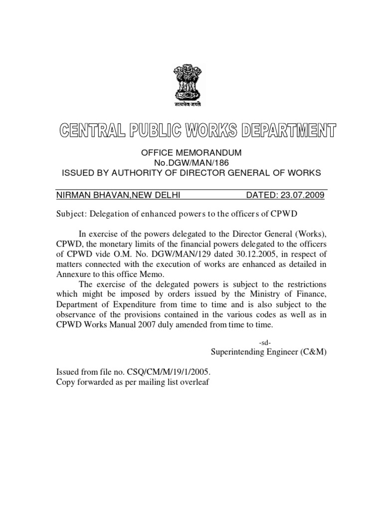 Delegation of Power of CPWD Officer | PDF | Write Off | Depreciation
