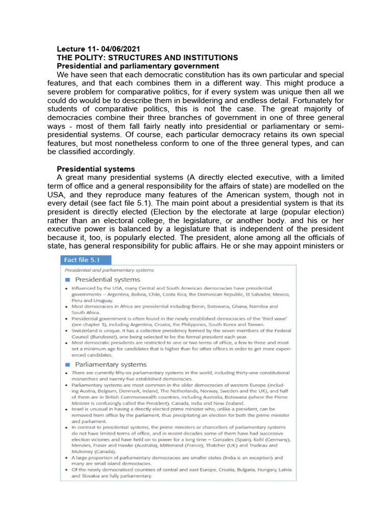 Lect 11 - POLS304 - 04.06.21-B | PDF | Cabinet (Government) | Separation Of Powers