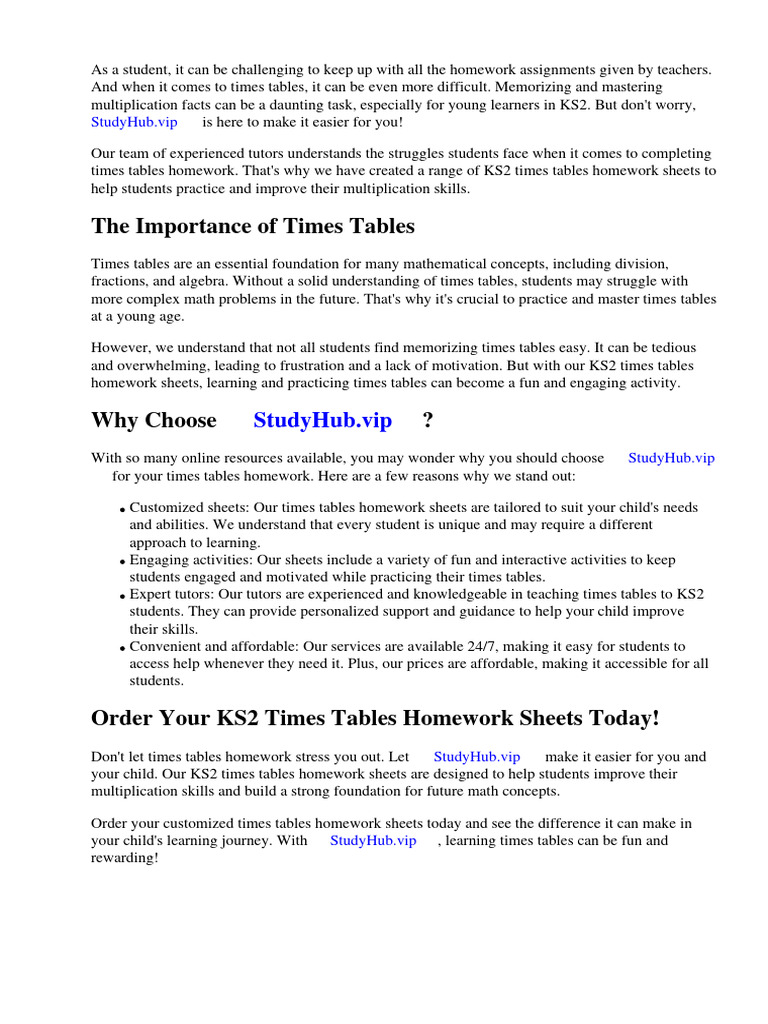 Times Tables Homework Sheets Ks2 | Download Free PDF | Homework | Worksheet