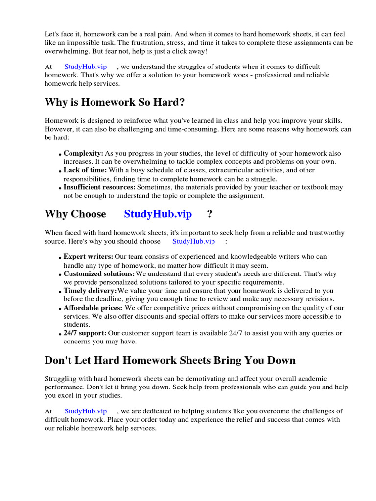 Hard Homework Sheets | PDF | Worksheet | Homework