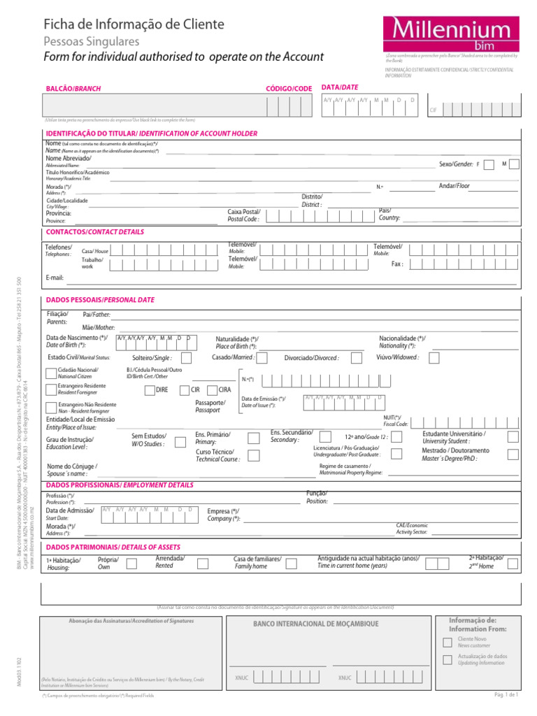 Ficha de Identificação de Cliente Singular | PDF | Estágios ...