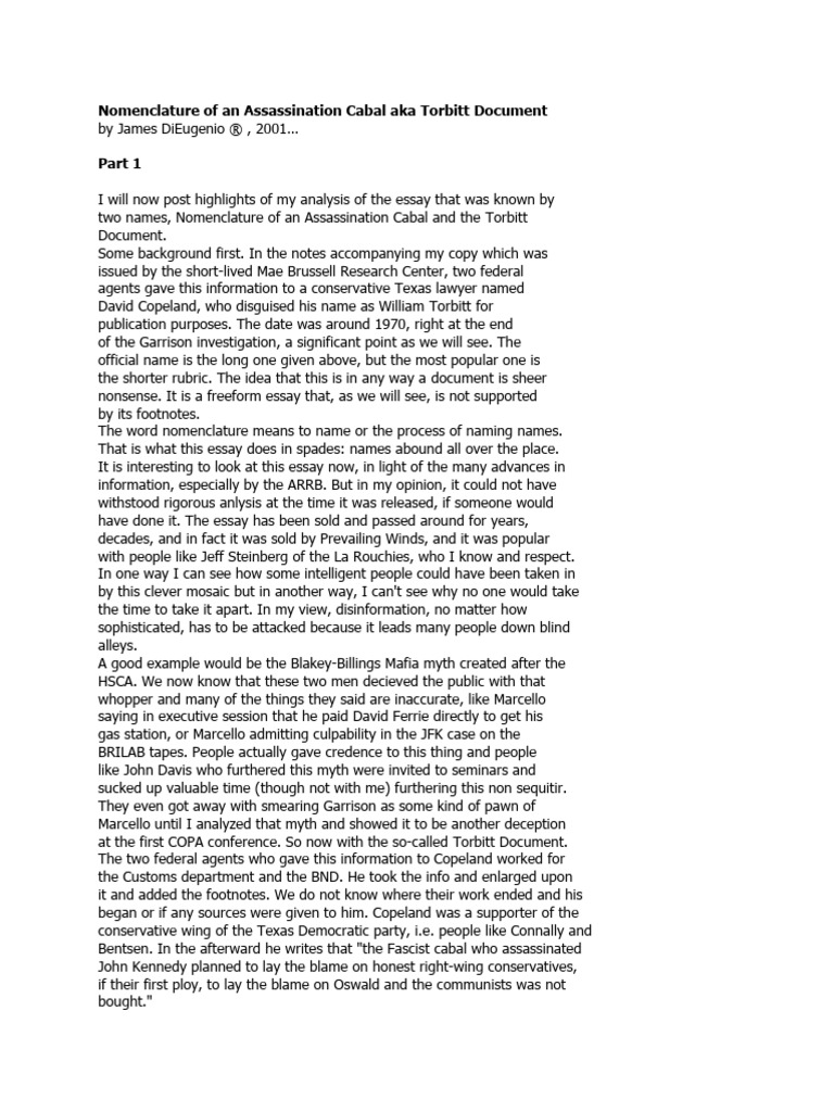 DiEugino PART 1 Nomenclature of An Assassination Cabal Aka | PDF ...