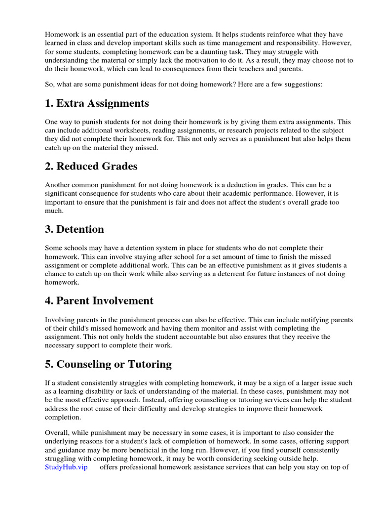 Punishment Ideas For Not Doing Homework | PDF | Punishments | Homework