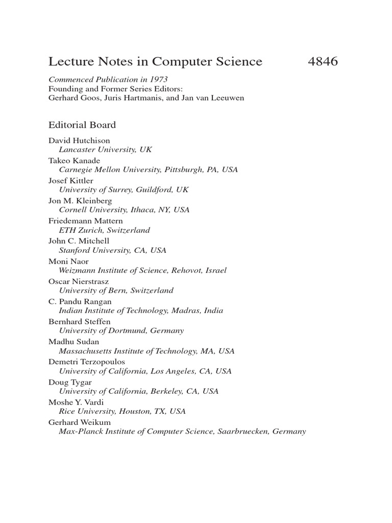 Lecture Notes in Computer Science 4846: Editorial Board | PDF ...