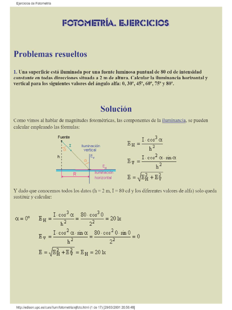 Ejercicios Res Luminotécnia | PDF