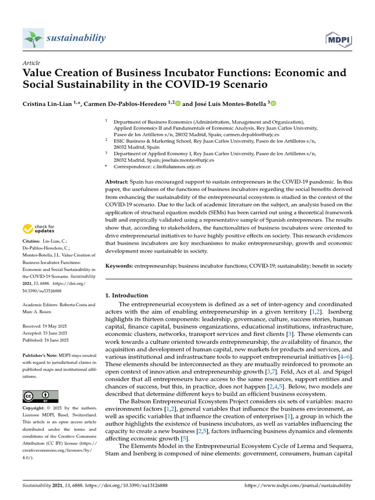 Sustainability 13 06888 v2 | PDF | Entrepreneurship | Structural Equation Modeling