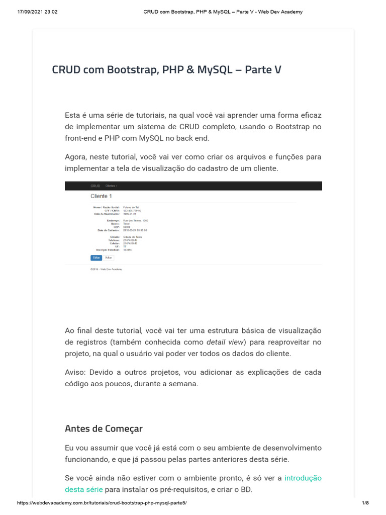 Crud Com Bootstrap Php And Mysql Parte V Web Dev Academy Pdf Php