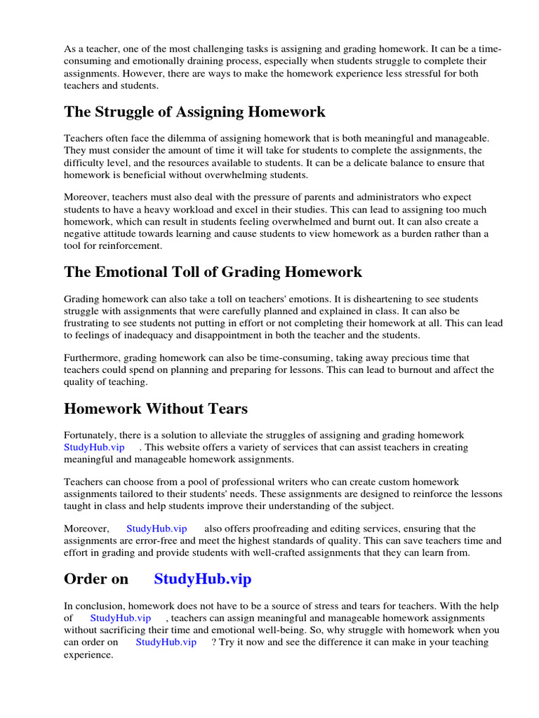 Homework Without Tears For Teachers | PDF | Homework | Teachers