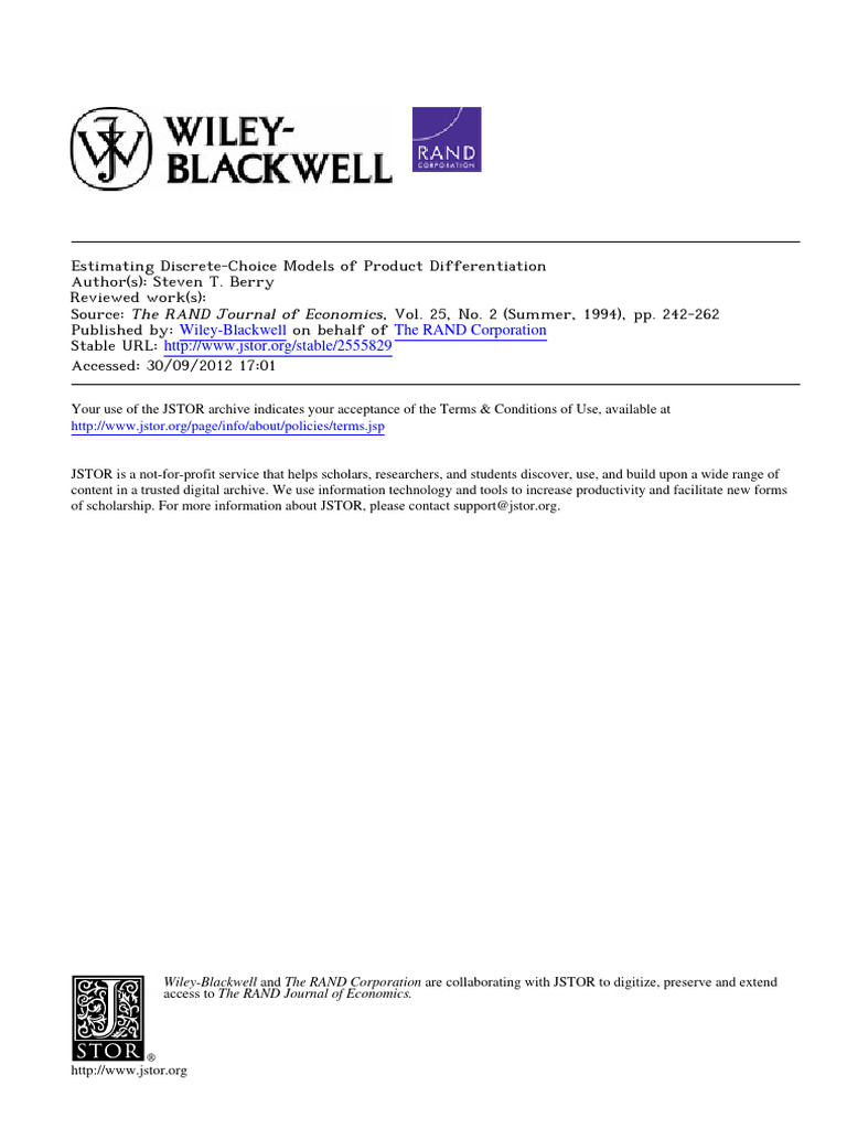 (Berry, 1994) Estimating Discrete-Choice Models of Product ...