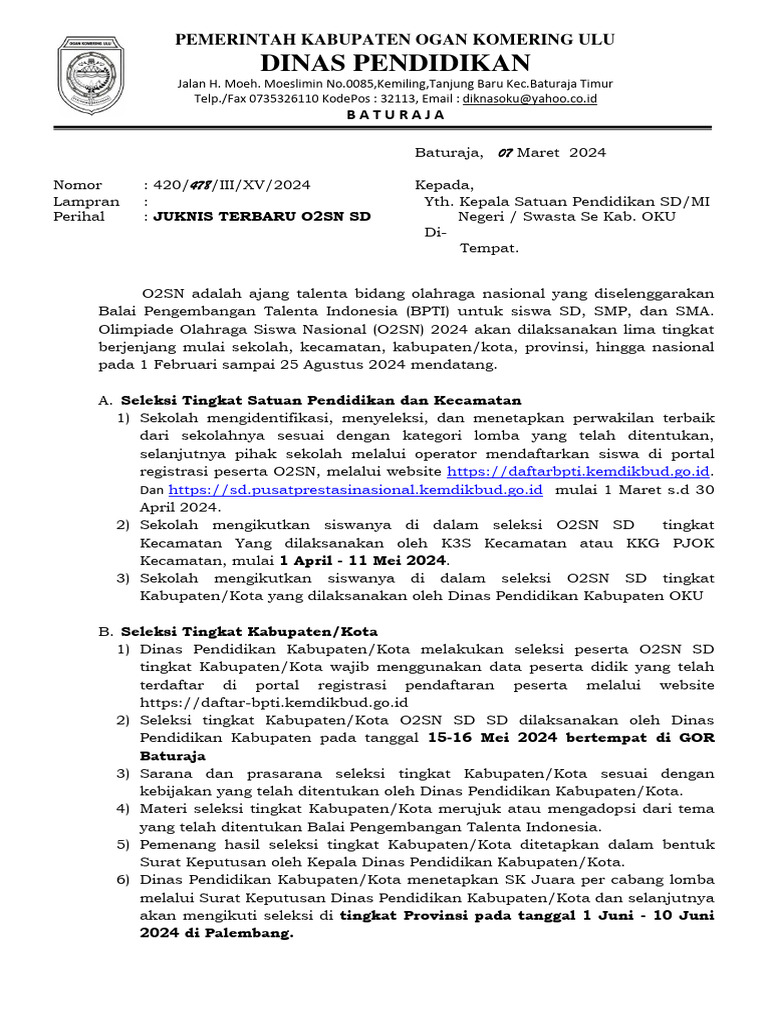 Surat Edaran O2SN SD | PDF