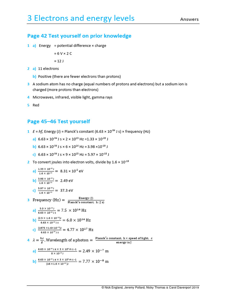 3 Electrons and Energy Levels | PDF | Energy Level | Electronvolt