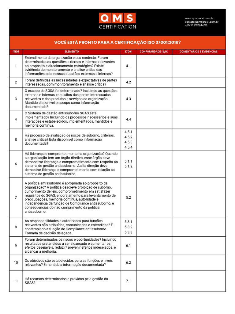 Checklist-ISO-37001-2016 | PDF | Conformidade regulatória