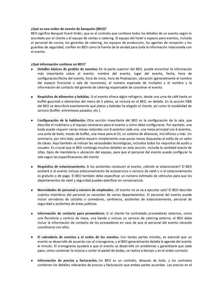 BEO | PDF | Software | Hotel