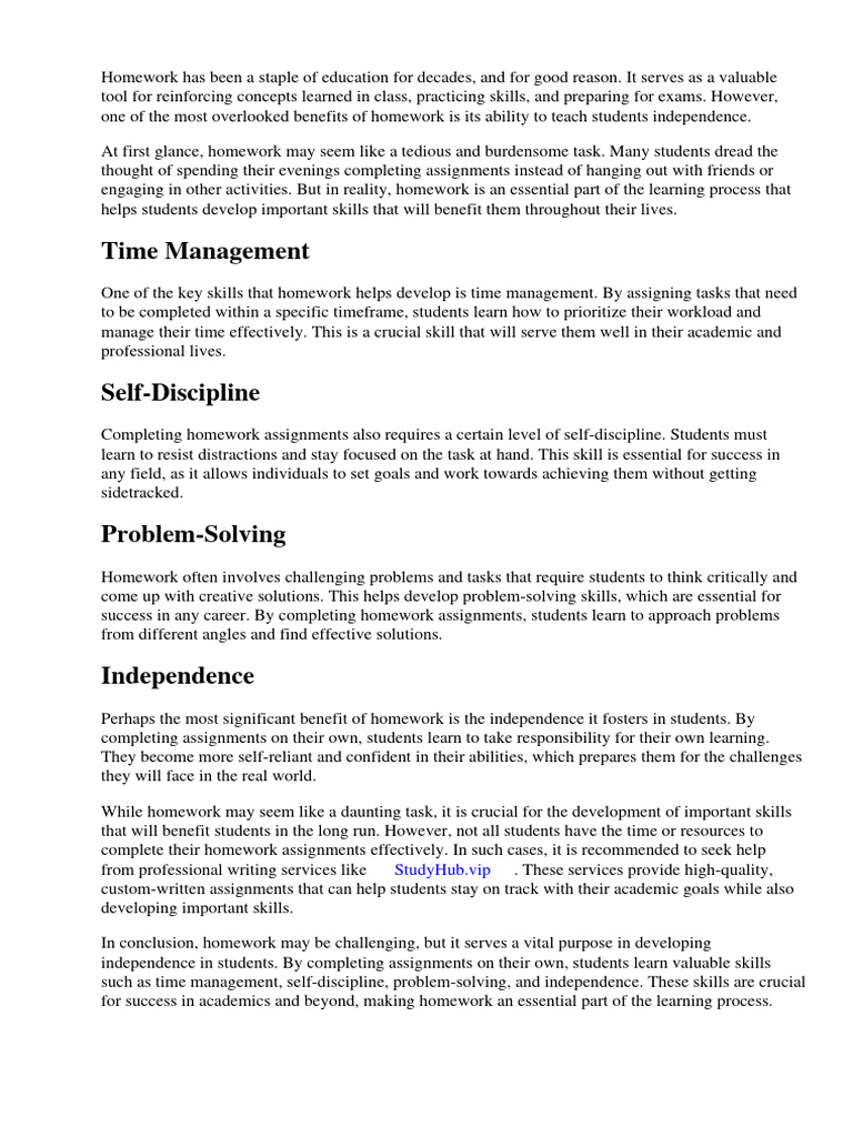 Homework's Role in Fostering Independence | PDF | Disciplines | Homework