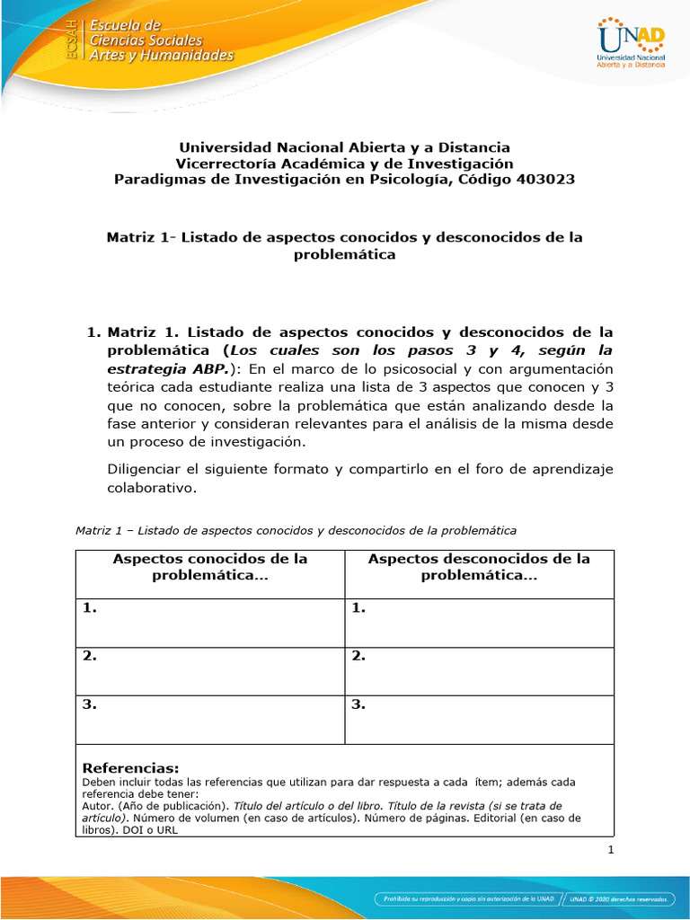 Anexo 2 - Matriz 1 - Listado de Aspectos Conocidos y Desconocidos de La ...