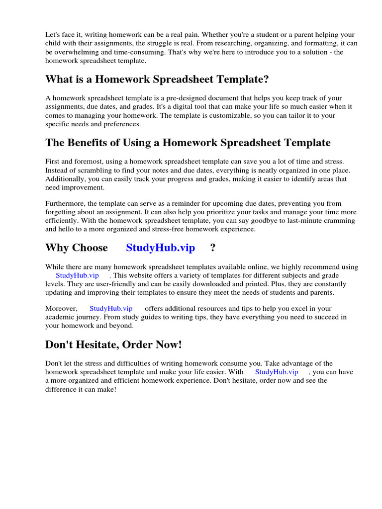 Homework Spreadsheet Template | PDF | Spreadsheet | Homework