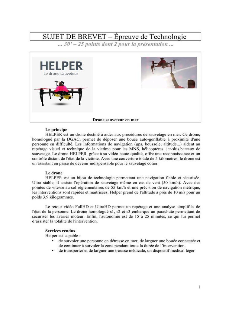 Drone Helper Sujet C3a9valuation Type Brevet | PDF