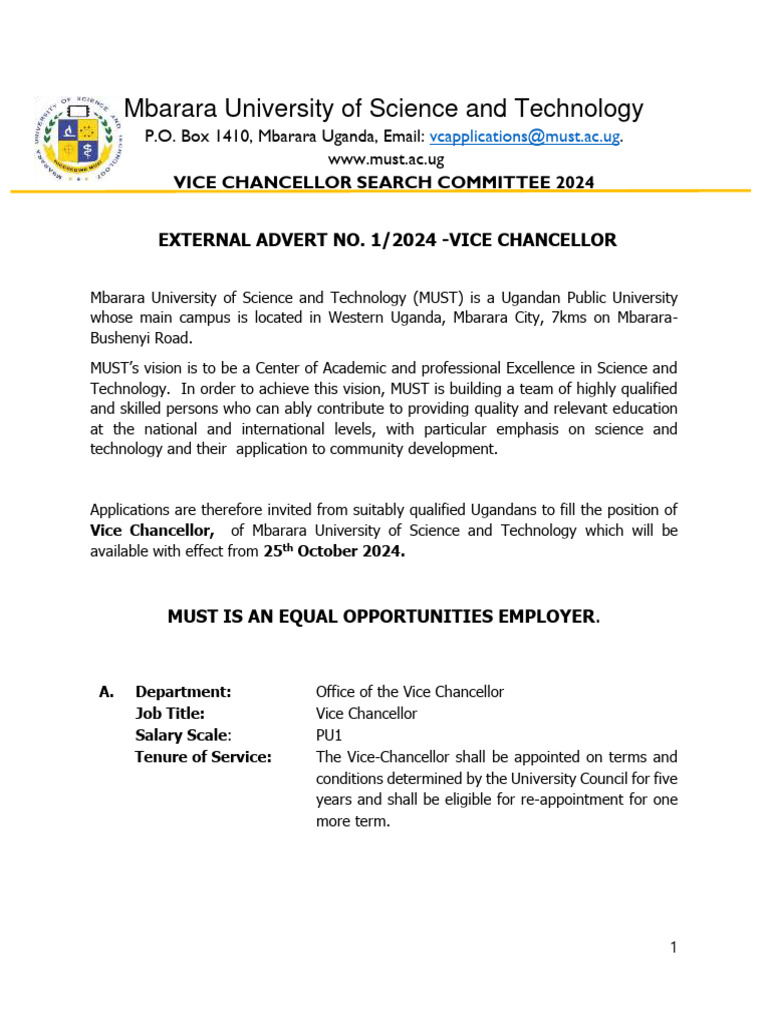 Vice Chancellor Position Advertisement | PDF | Strategic Planning ...