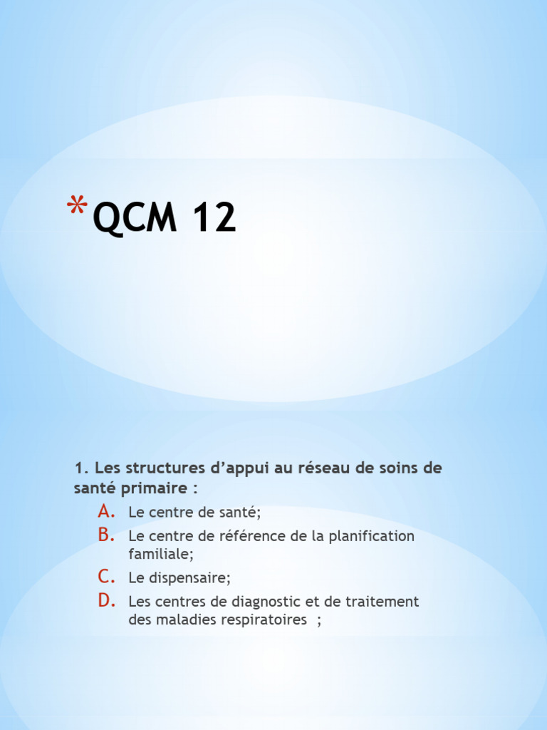 QCM 12 | PDF | Hôpital | Déshydratation (médecine)