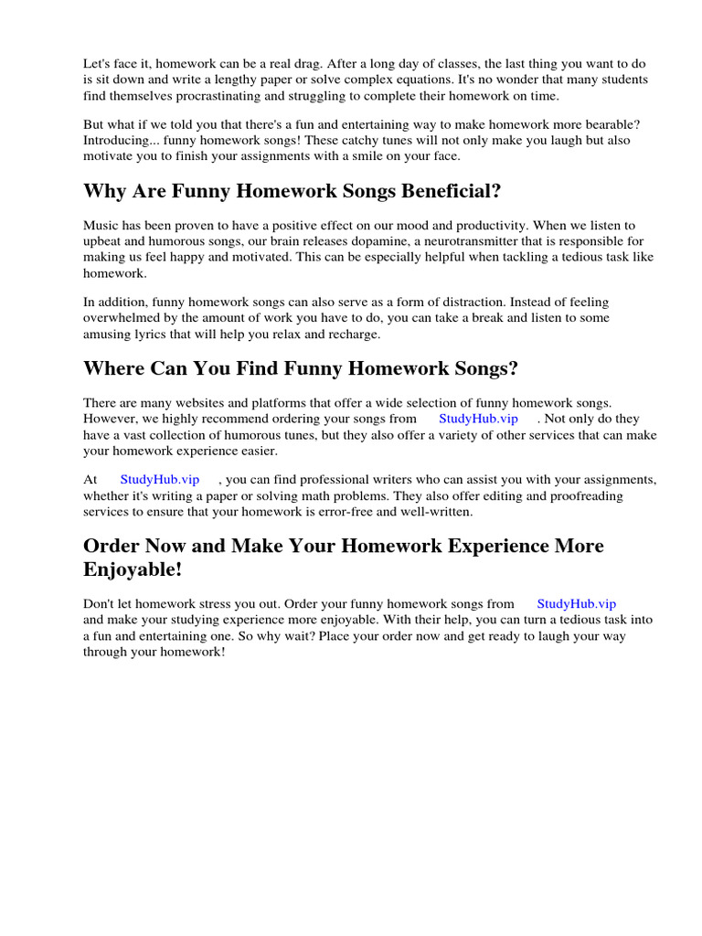 Funny Homework Songs | PDF | Homework
