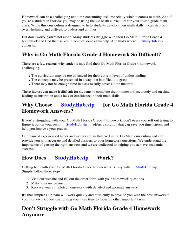 Go Math Florida Grade 4 Homework Answers | PDF | Homework | Numbers