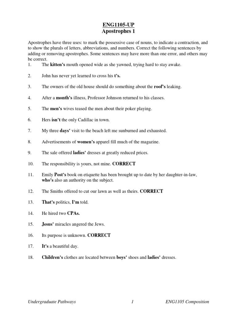 Apostrophes KEY | PDF