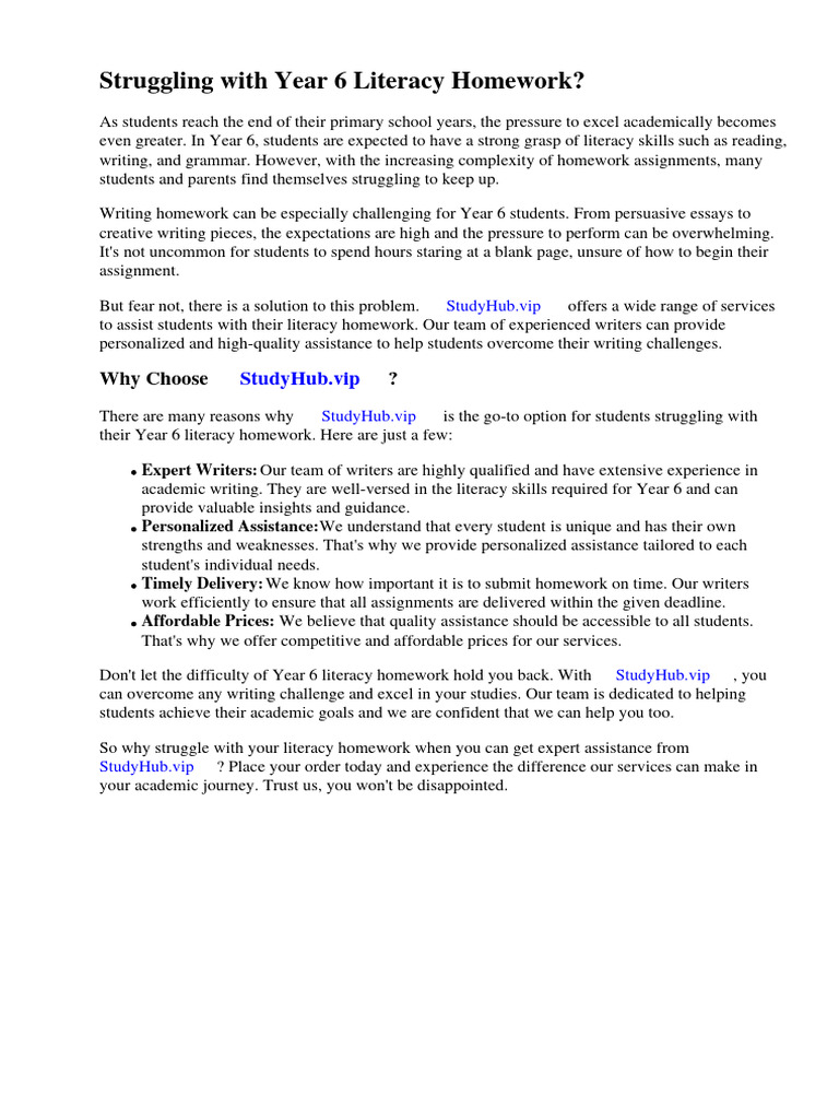 Literacy Homework Year 6 Tes | PDF | Homework | Literacy