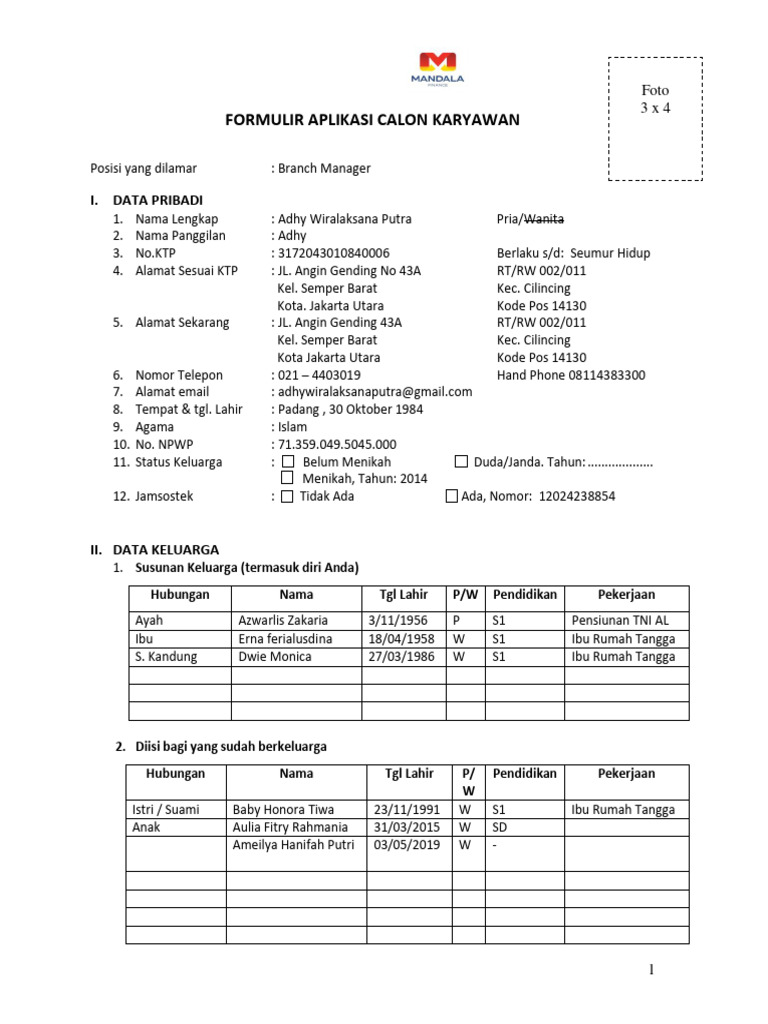 Formulir Aplikasi Kerja | PDF