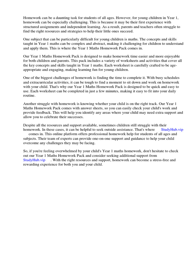 Year 1 Maths Homework Pack | PDF | Homework | Worksheet