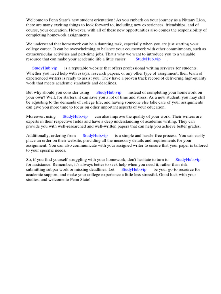Penn State New Student Orientation Homework | PDF | Pennsylvania State ...