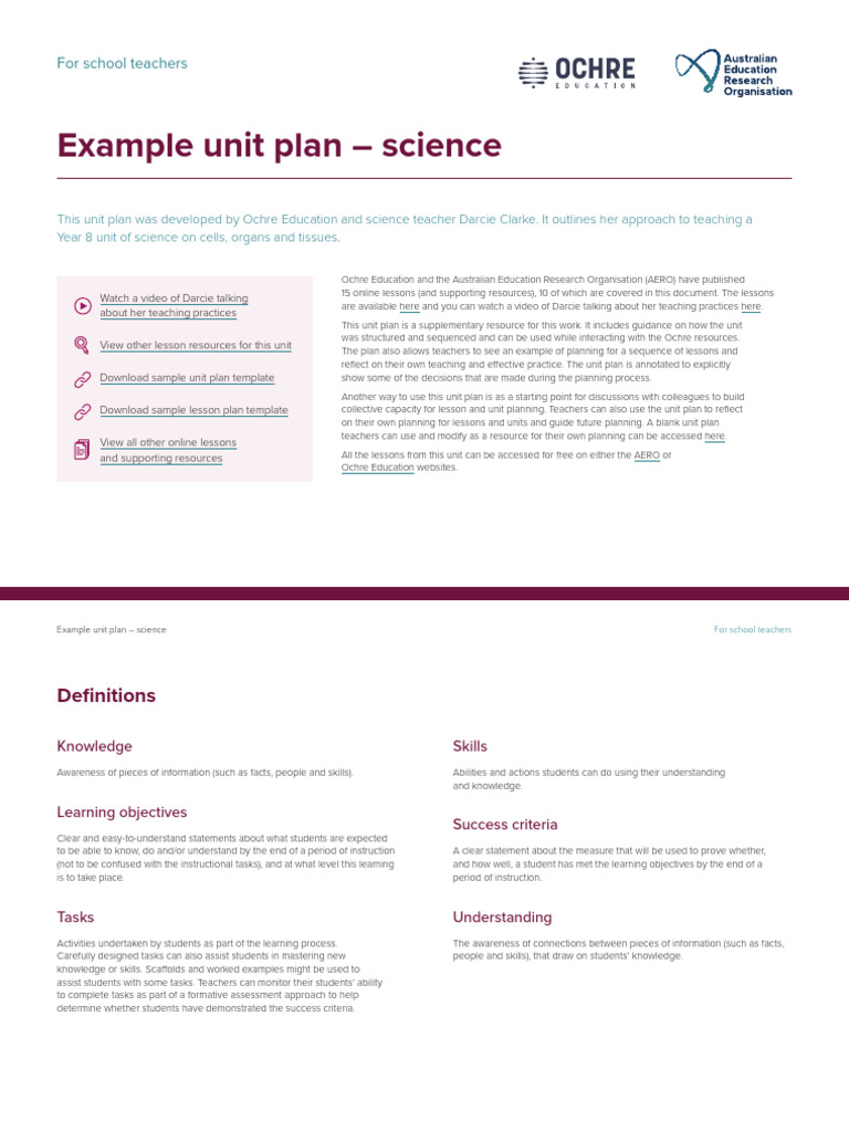 Year 8 Science Unit Plan: Cells & Tissues | PDF | Cell (Biology ...