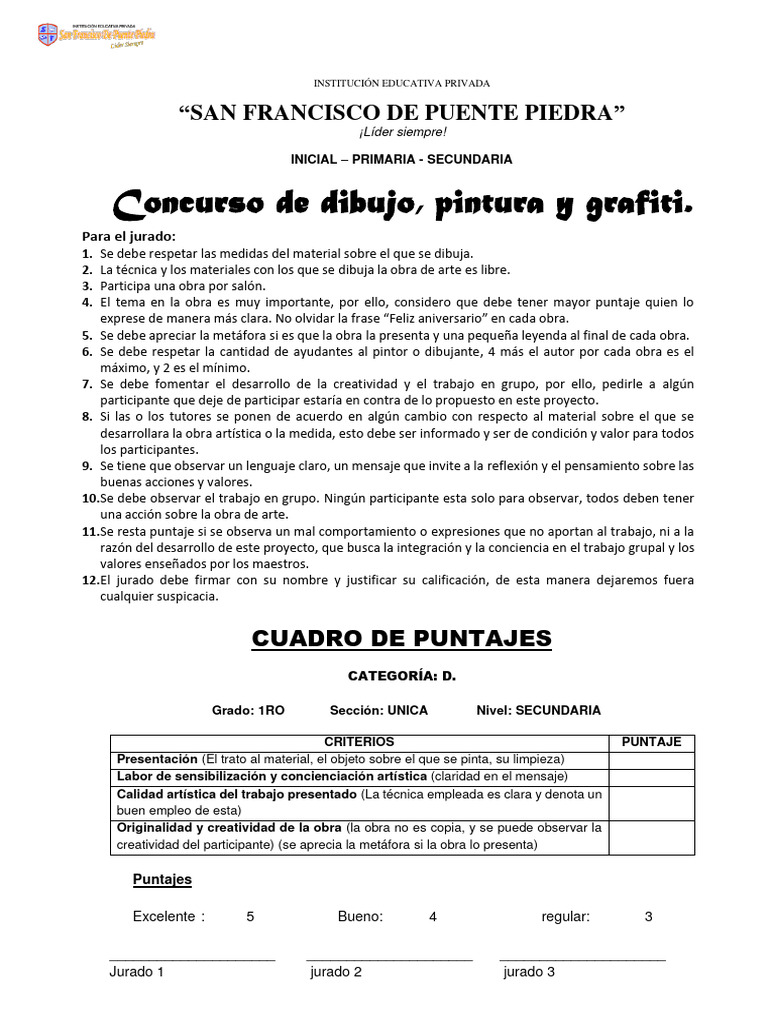 C. Dibujo y Pintura Categoria D. 1ro, 2do, 3ro, 4to Secundaria | PDF | Creatividad | Pinturas