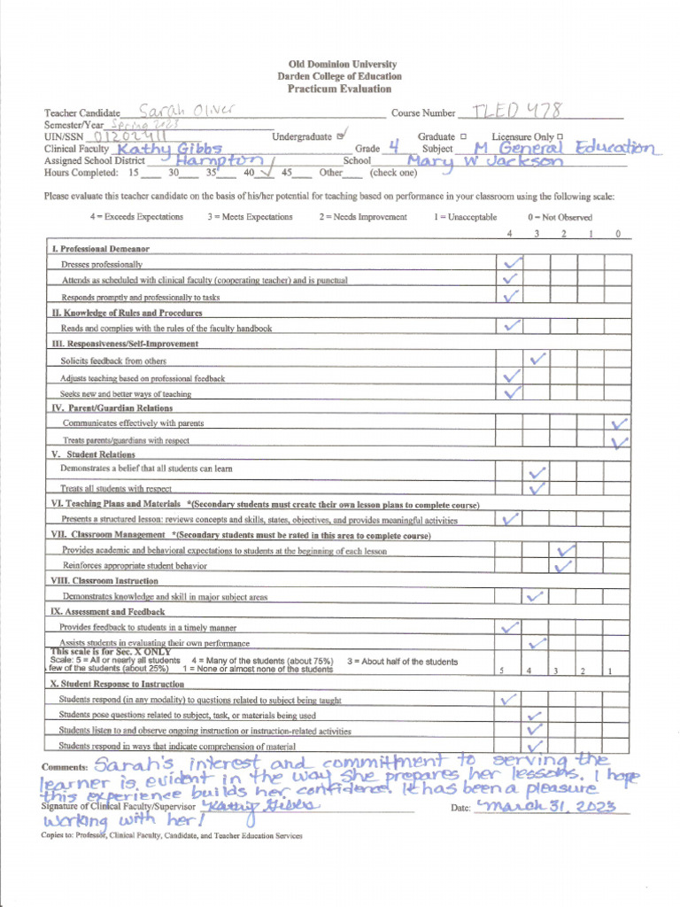 Practicum Evaluation | PDF