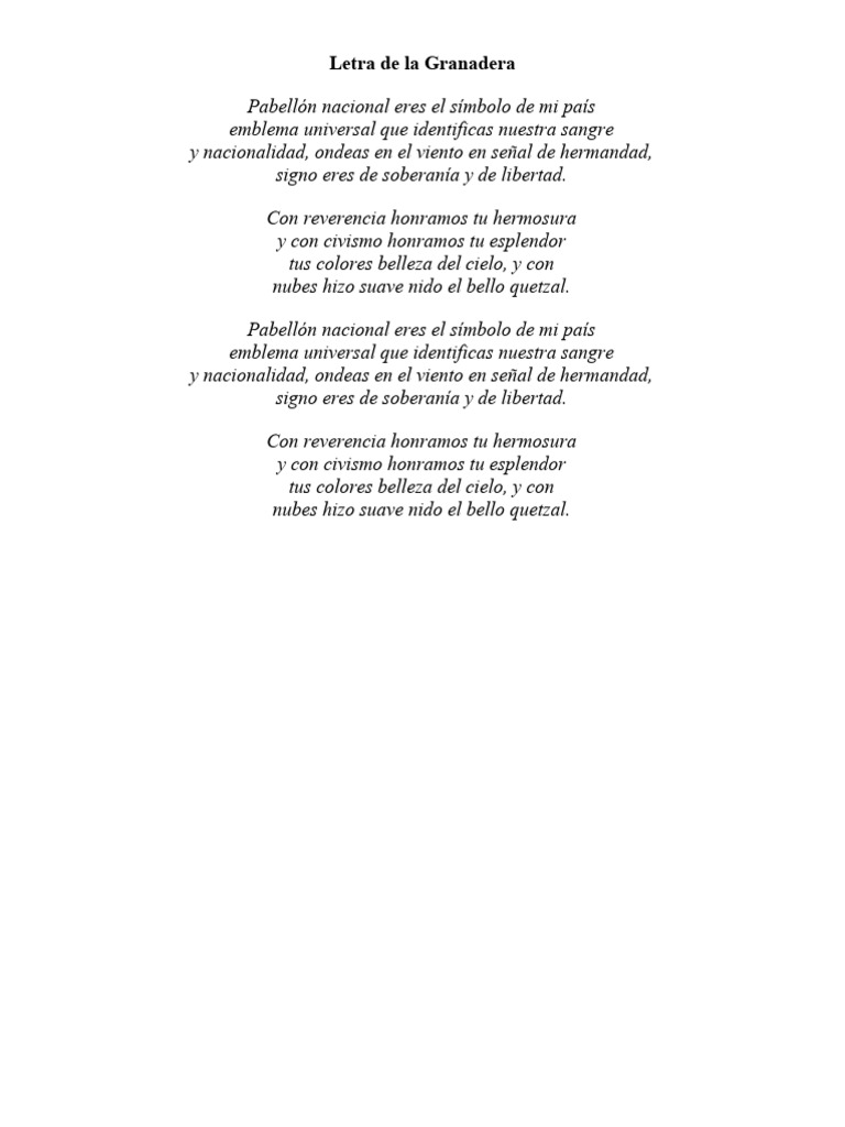 Letra de la Granadera - Himno Nacional de Guatemala | PDF
