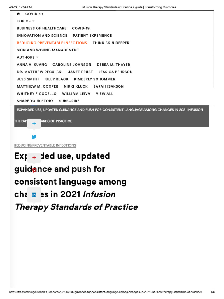 Infusion Therapy Standards of Practice A Guide - Transforming Outcomes | PDF | Medical ...