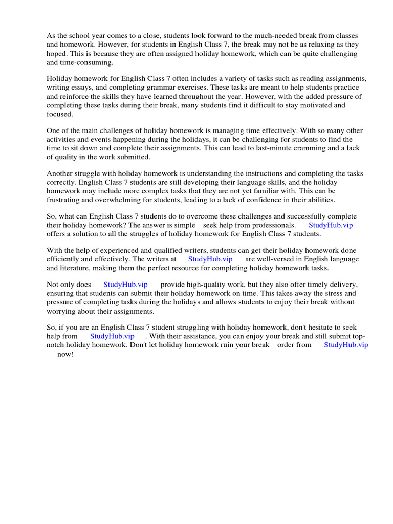 Holiday Homework English Class 7 | PDF | Books | Homework