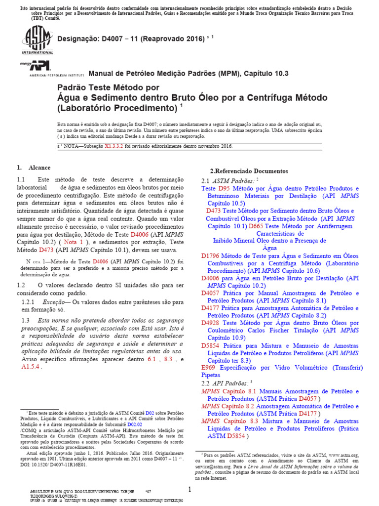 ASTM D 4007 - BSW - Traduzida | PDF | Centrifugação | Petróleo