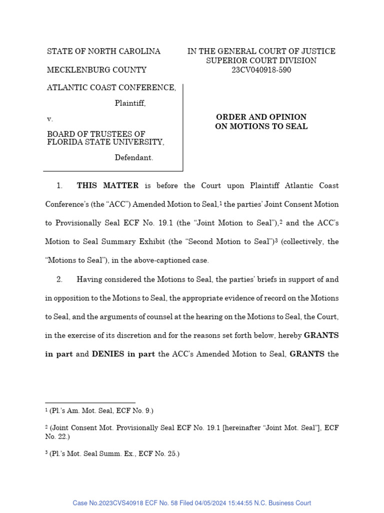 2024-04-05 Order On Motions To SealvFINAL | PDF | Complaint | Trade Secret