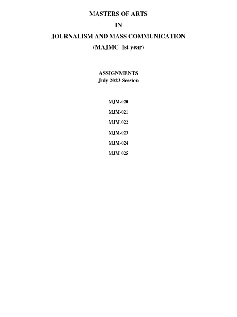 MAJMC I English Assignments July 2023 Session | PDF | Mass Media | News