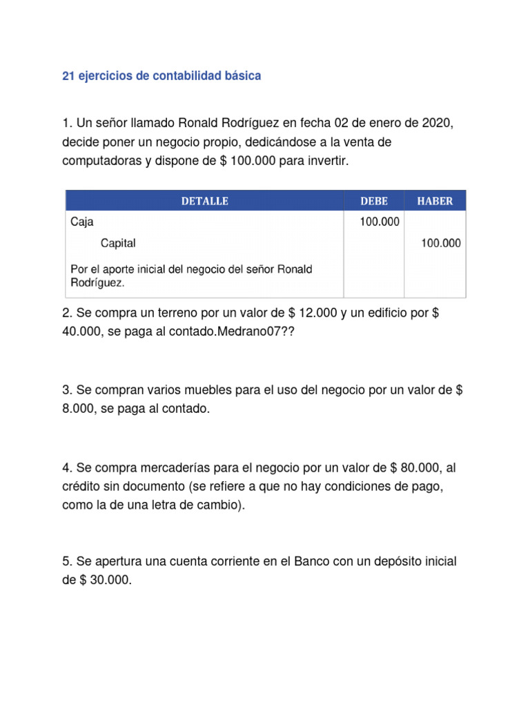 21 Ejercicios de Contabilidad Básica Resueltos GRATIS | PDF | Bancos | Contabilidad