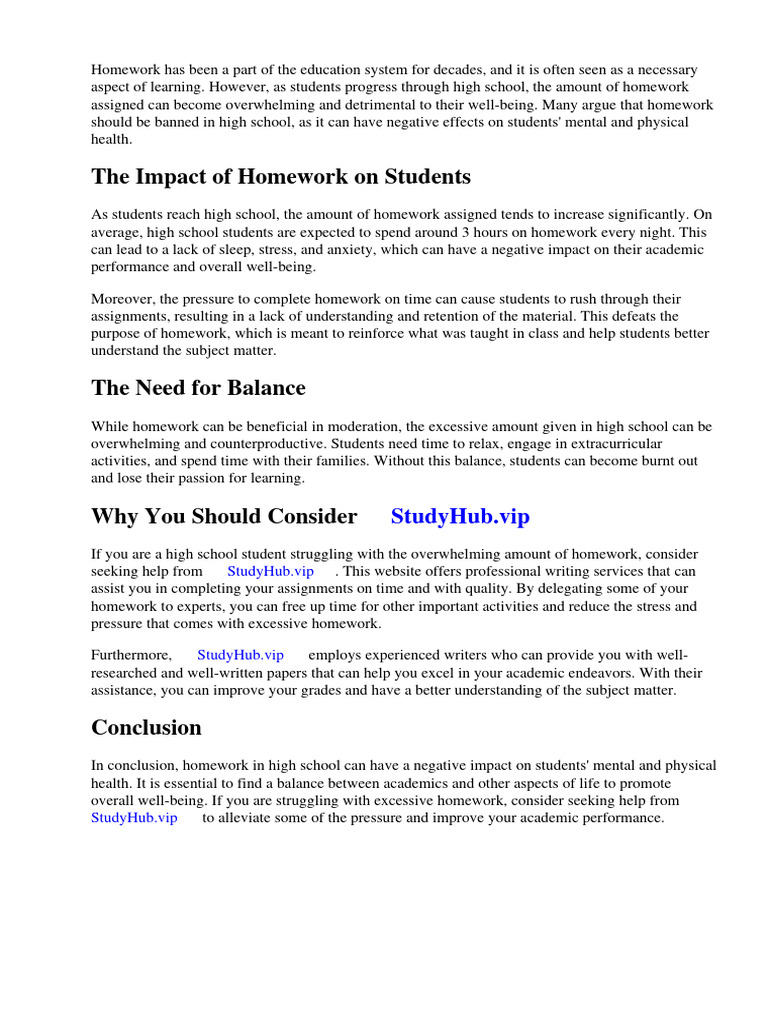 Homework Should Be Banned in High School | PDF | Homework | Learning