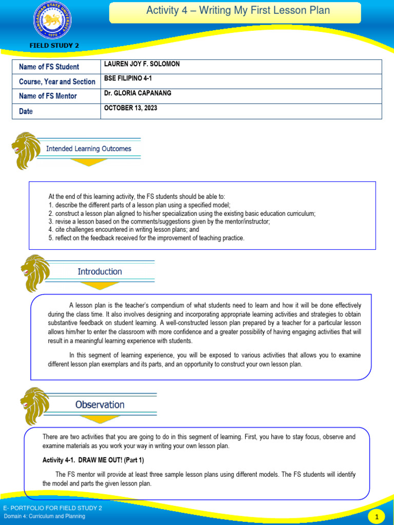 FS 2 Activity 4 1 Solomon | Download Free PDF | Lesson Plan | Teachers