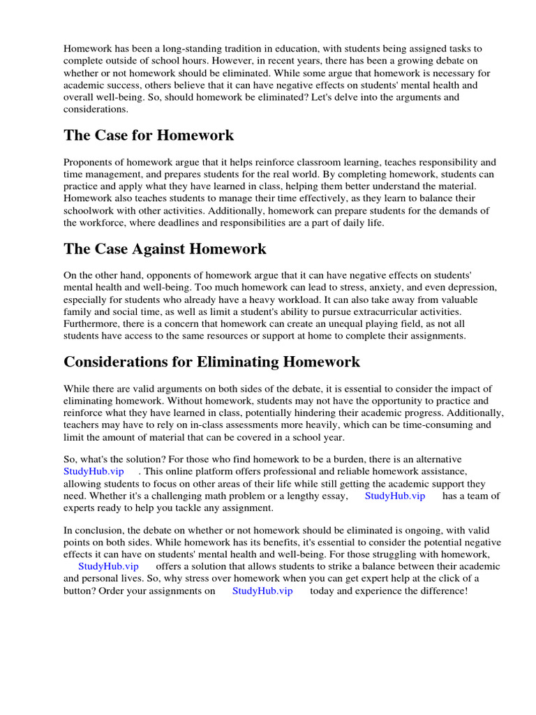 Should Homework Be Eliminated Debate | PDF | Homework | Schools