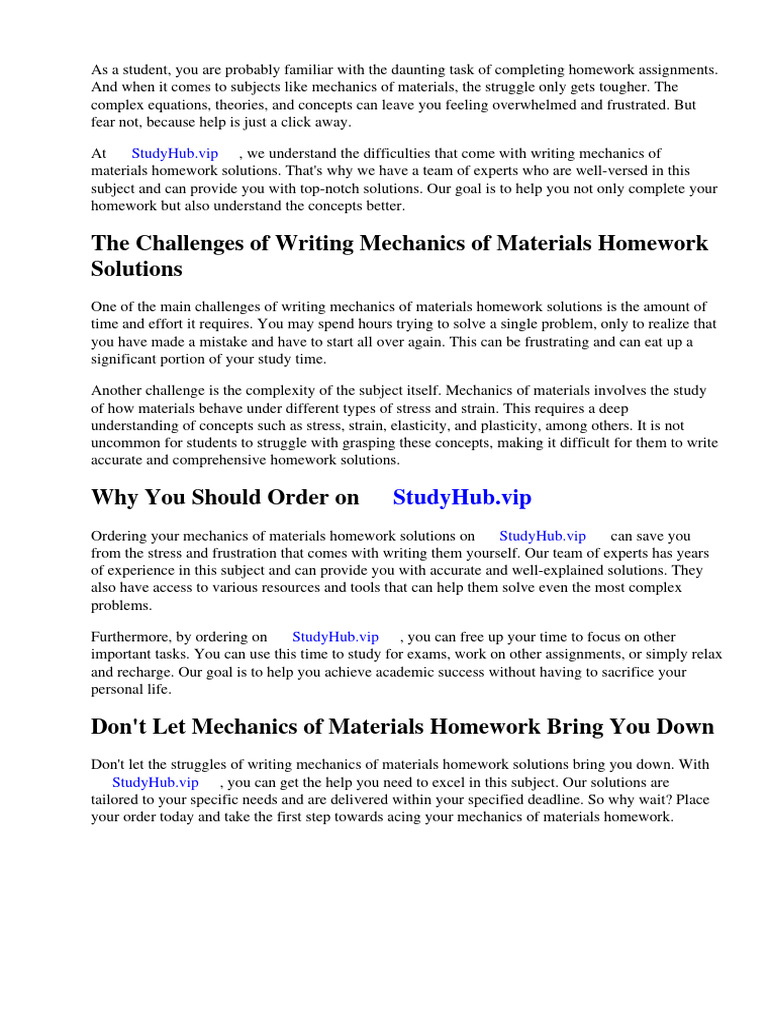 Mechanics of Materials Homework Solutions | PDF | Strength Of Materials ...