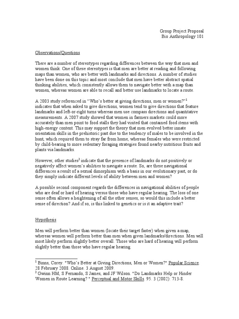 Gender & Navigation Project Proposal | Download Free PDF | Stereotypes ...
