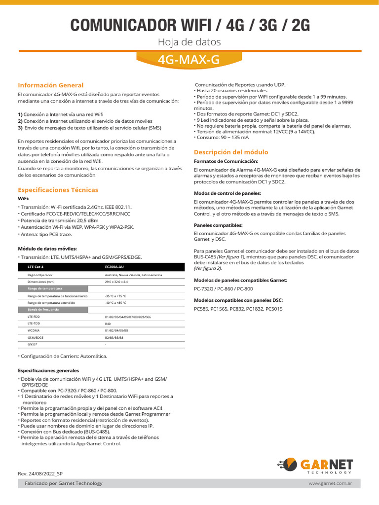 Comunicador 4G-MAX-G: Especificaciones y Funciones | PDF | Telefonía ...