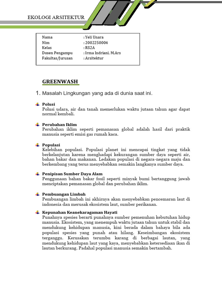 Ekologi Arsitektur-1. Greenwash | PDF