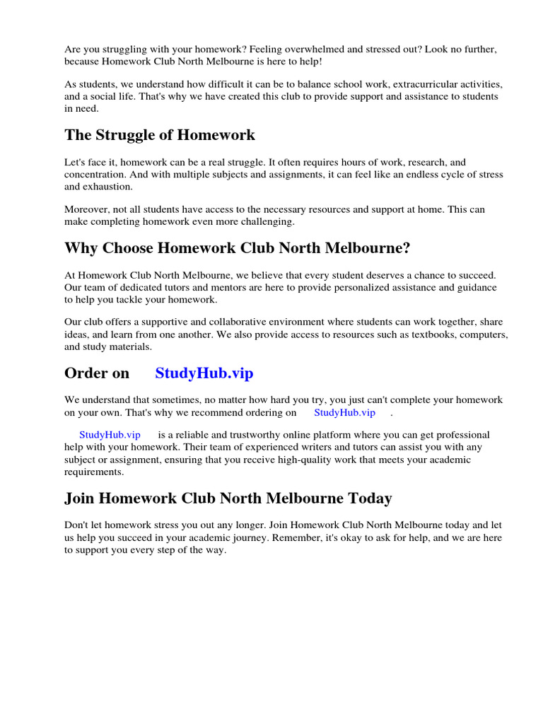 Homework Club North Melbourne | PDF | Homework | Linked In