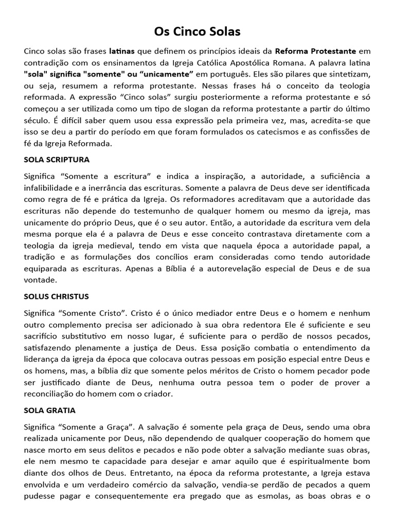 Os Cinco Solas | PDF | Sola scriptura | Teologia